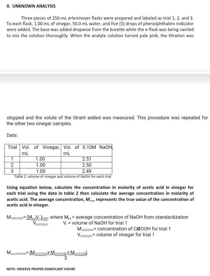 Solved II. UNKNOWN ANALYSIS Three pieces of 250-mL | Chegg.com