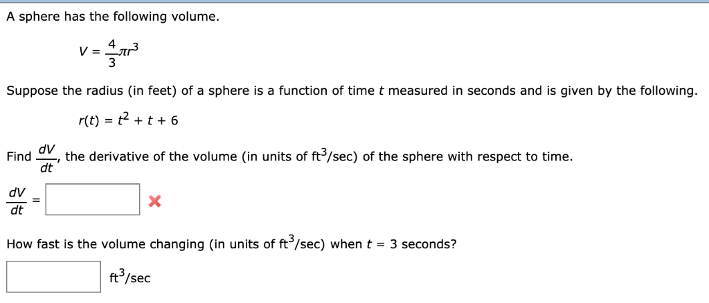 Solved A sphere has the following volume. 4 Suppose the | Chegg.com