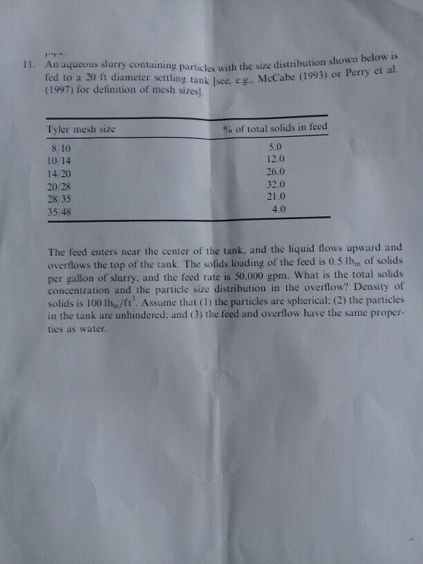 11. An aqueous slurry containing particles with the | Chegg.com