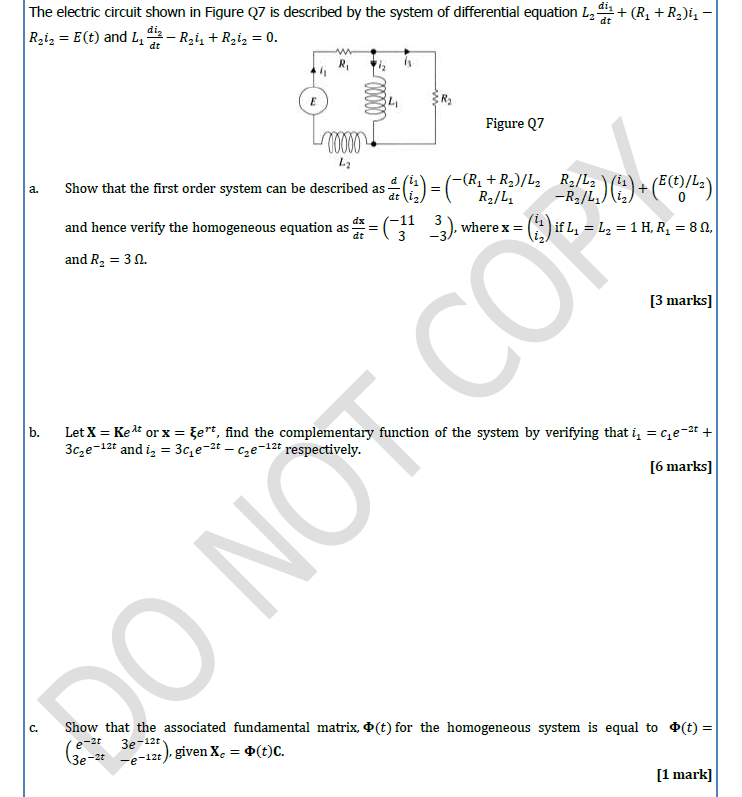 Solved The electric circuit shown in Figure Q7 is described | Chegg.com