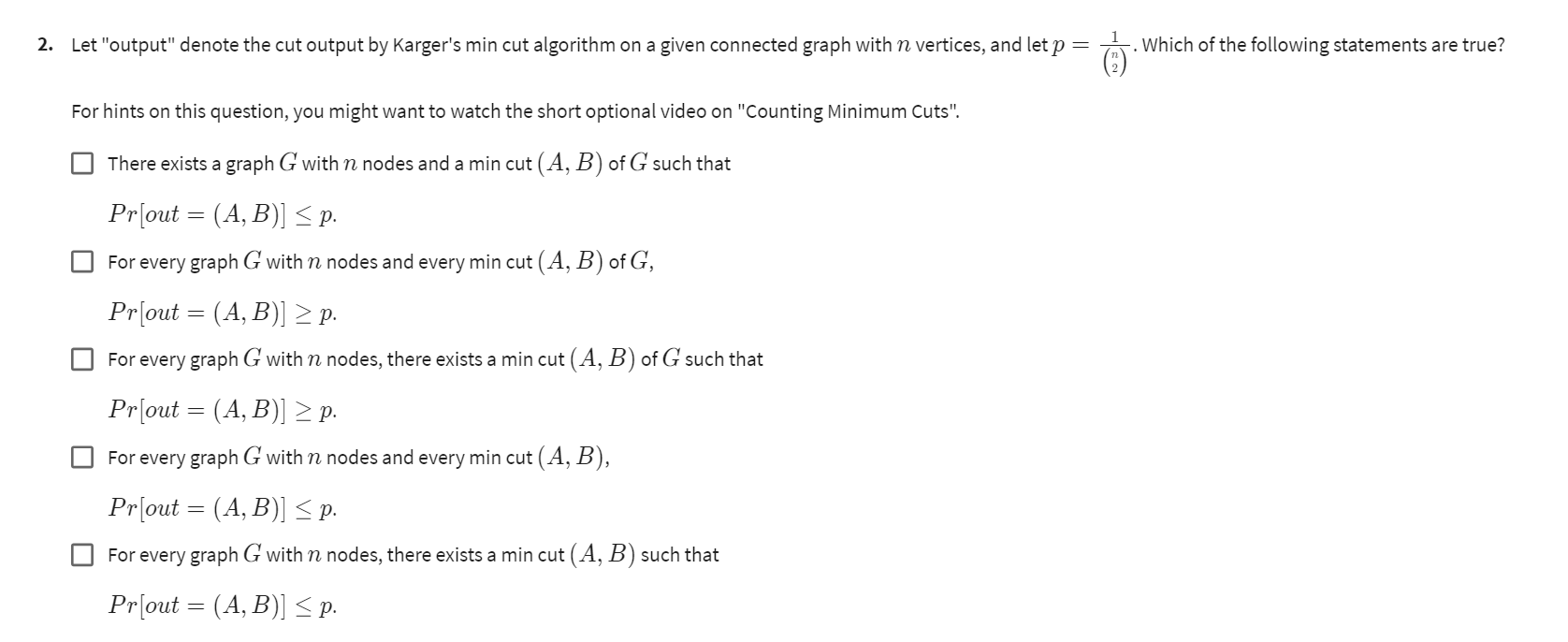 Solved 1 How Many Different Minimum Cuts Are There In A