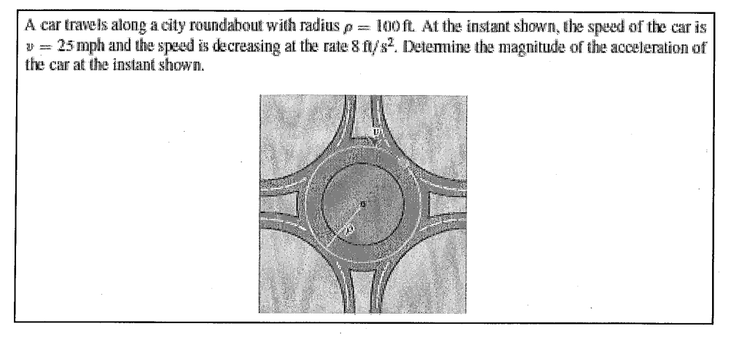 Solved A car travels along acity roundabout with radius | Chegg.com