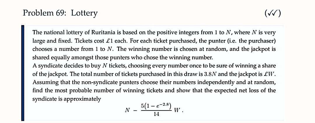 Solved Problem 69: Lottery (v) The national lottery of | Chegg.com