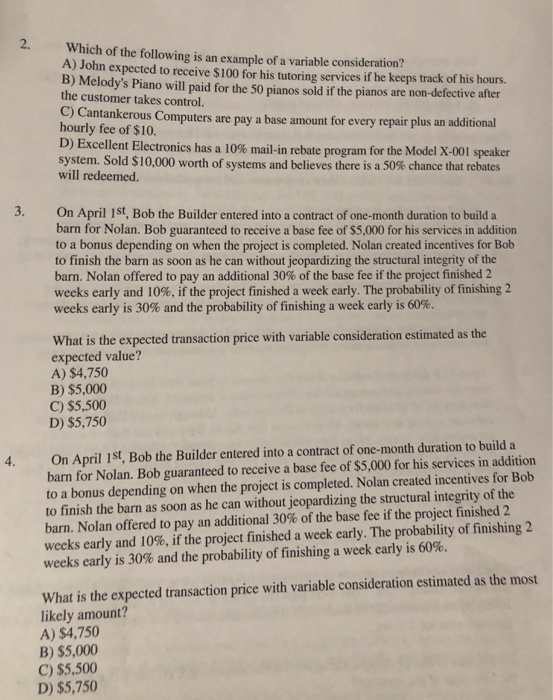 Solved 2. Which of the following is an example of a variable | Chegg.com