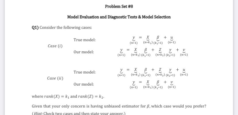 Problem Set 8model Evaluation And Diagnostic Tests And