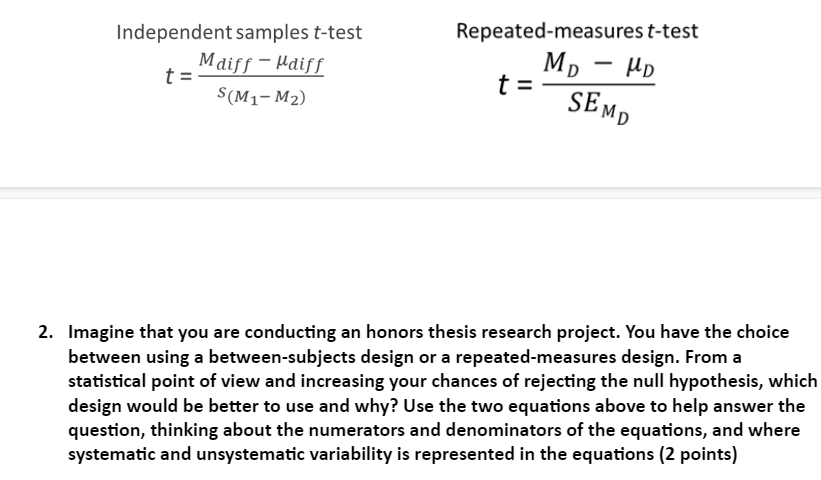 Solved Independent samples t-test Repeated-measures t-test | Chegg.com