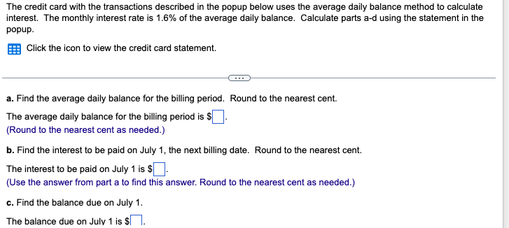 Solved The credit card with the transactions described in | Chegg.com