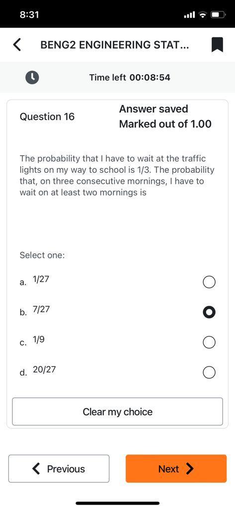Solved The probability that I have to wait at the traffic | Chegg.com