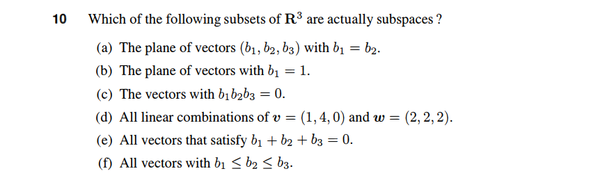 Solved 10 Which of the following subsets of R3 are actually | Chegg.com