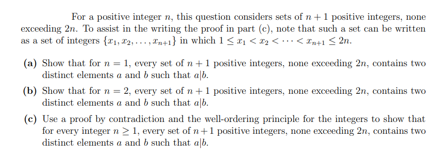 Solved For a positive integer n, this question considers | Chegg.com