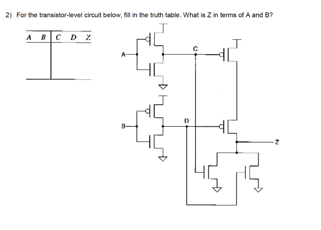 Solved 2) For the transistor-level circuit below, fill in | Chegg.com