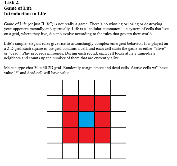 Task 2: Game of Life Introduction to Life Game of | Chegg.com