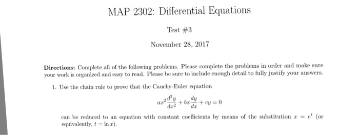 Solved MAP 2302: Differential Equations Test #3 November 28, | Chegg.com