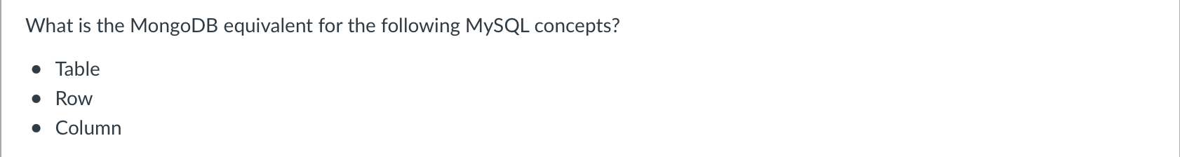 Solved What Is The Mongodb Equivalent For The Following 