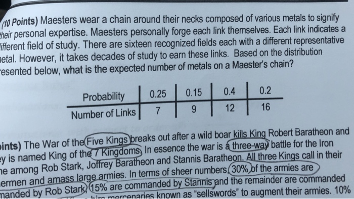 Solved o Points) Maesters wear a chain around their necks | Chegg.com