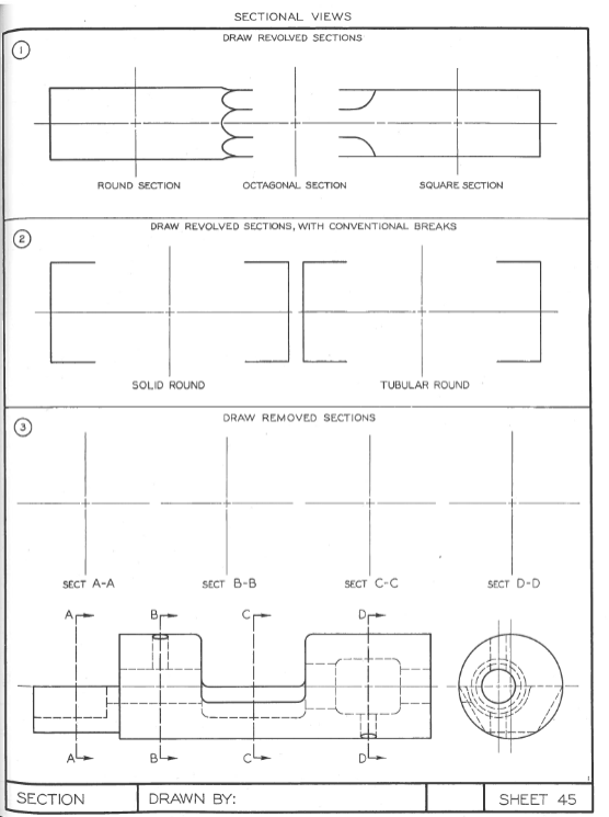 Solved SECTIONAL VIEWS DRAW REVOLVED SECTIONS ROUND SECTION | Chegg.com
