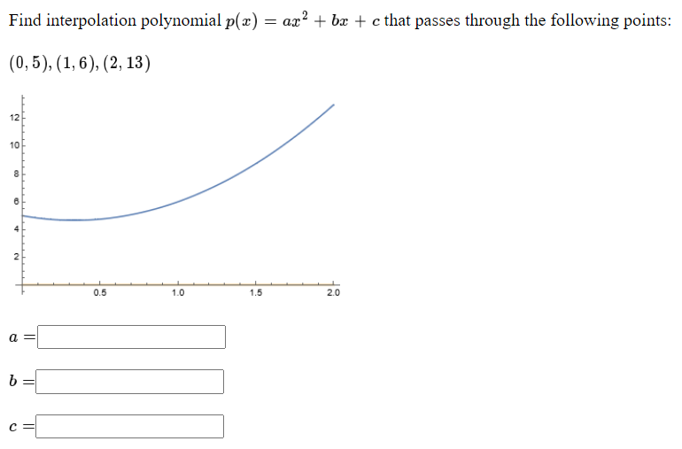 Solved Find interpolation polynomial p(x) = ax² + bx+c that | Chegg.com
