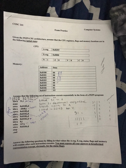 COSC 241 Exam Practice Computer Systems Given the | Chegg.com