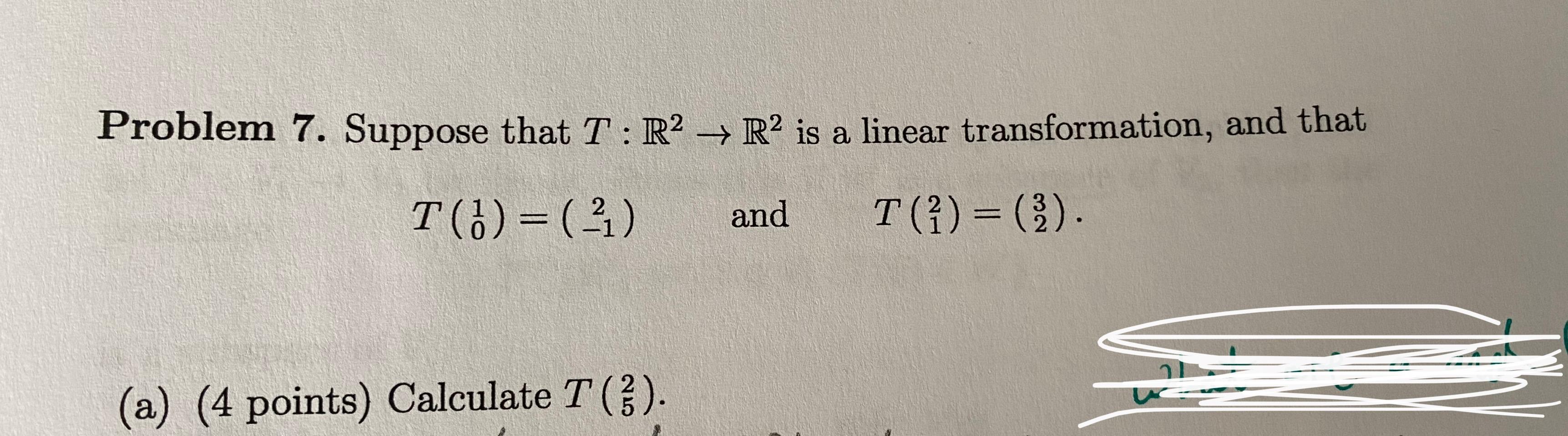 Solved Problem 7. Suppose that T : R2 + R2 is a linear | Chegg.com