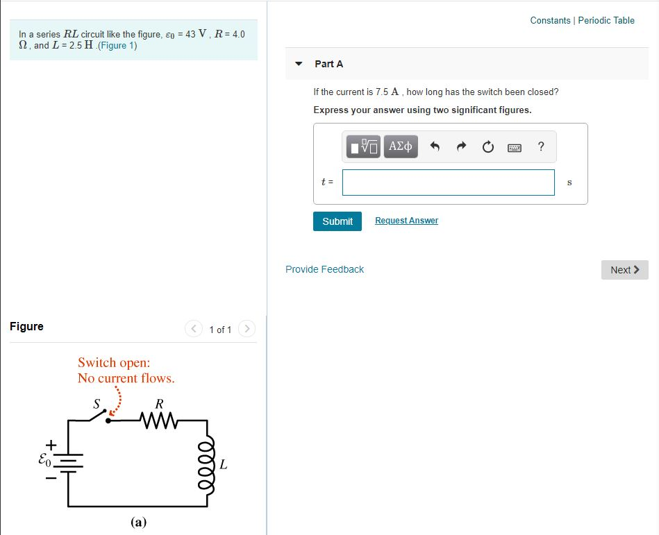 Solved Constants Periodic Table 43 V, R In a series RL | Chegg.com