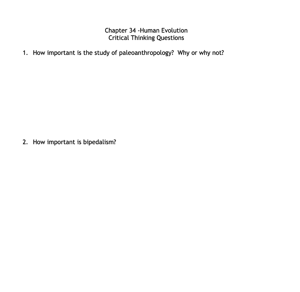 Solved Chapter 34 - Human Evolution Critical Thinking | Chegg.com