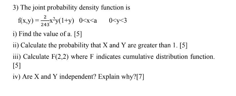 Solved 3) The joint probability density function is | Chegg.com