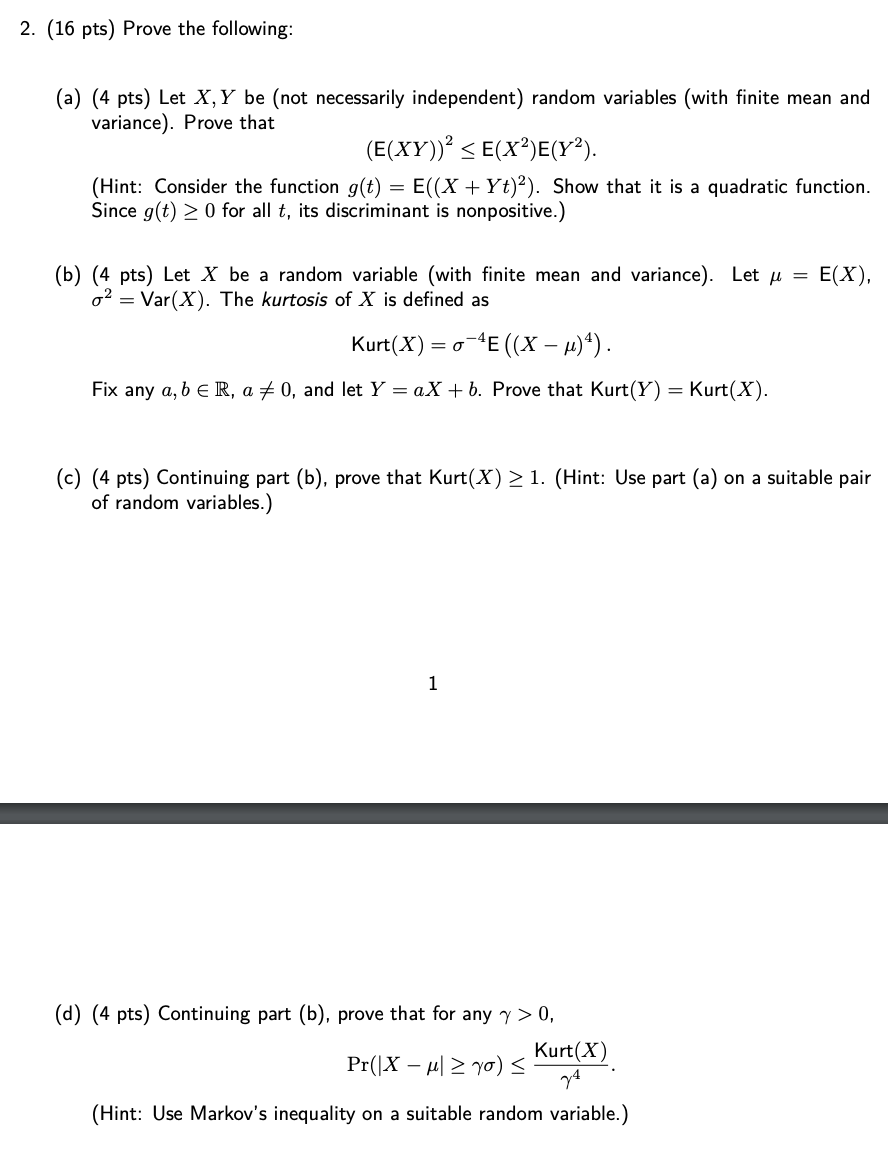 Solved (a) (4 pts) Let X,Y be (not necessarily independent) | Chegg.com