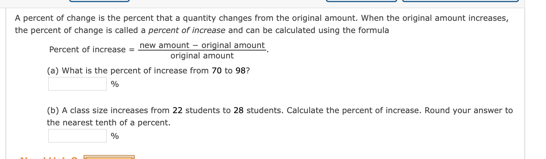 Solved A percent of change is the percent that a quantity | Chegg.com