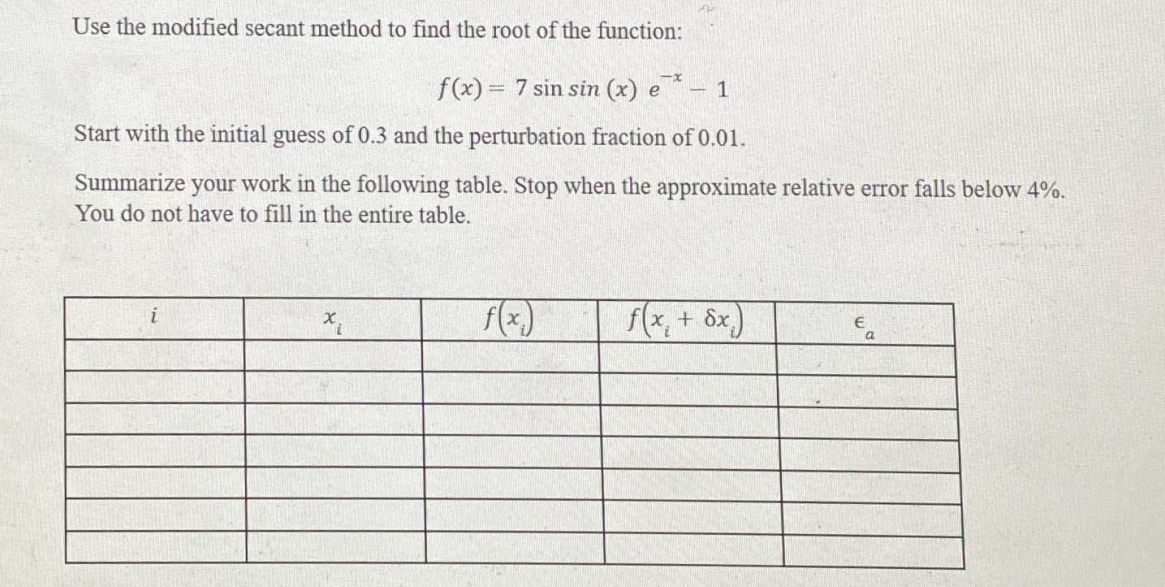 Solved Use the modified secant method to find the root of | Chegg.com
