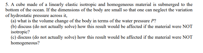Solved 5. A cube made of a linearly elastic isotropic and | Chegg.com