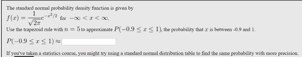 Solved The standard normal probability density function is | Chegg.com