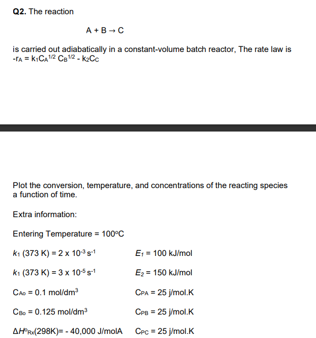 Solved Q2. The reaction A+B-C is carried out adiabatically | Chegg.com