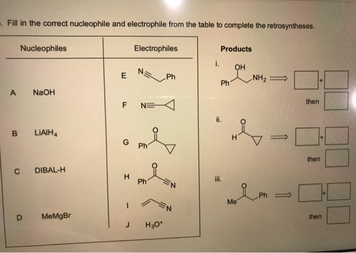 Solved . Fill in the correct nucleophile and electrophile | Chegg.com
