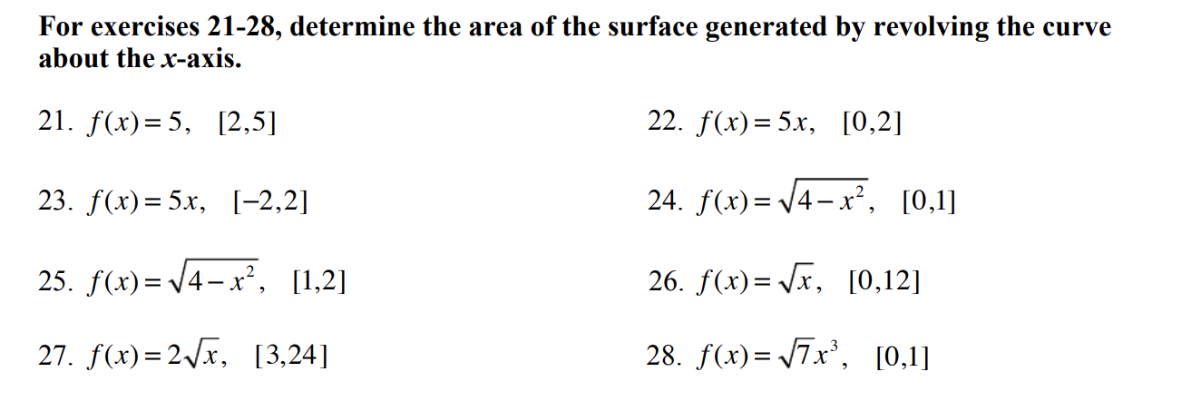 Solved For exercises 21-28, determine the area of the | Chegg.com