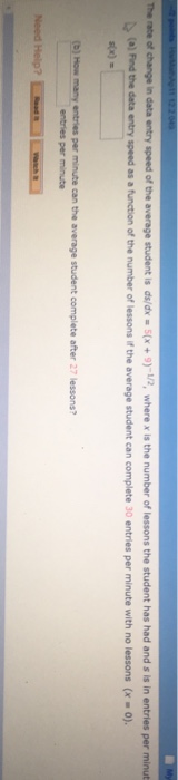 Solved The rate of change in data entry speed of the average | Chegg.com