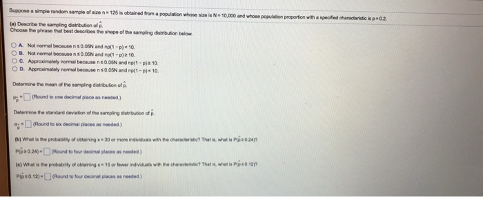 Solved Suppose a simple random sample of size n- 125 is | Chegg.com
