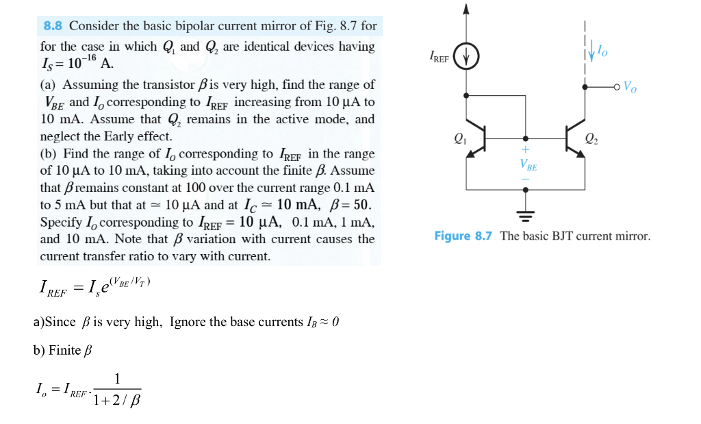 Solved 8.8 Consider the basic bipolar current mirror of Fig. | Chegg.com