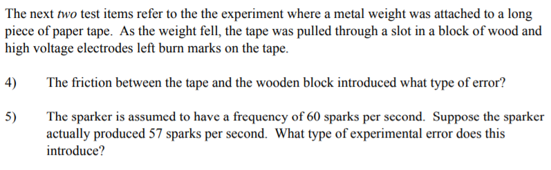 Solved The next two test items refer to the the experiment | Chegg.com