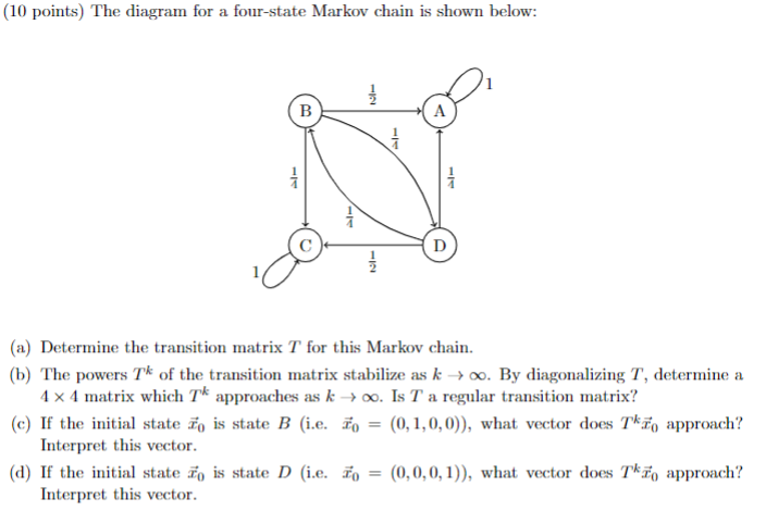 Solved (10 points) The diagram for a four-state Markov chain | Chegg.com