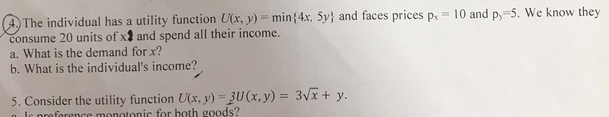 Solved (4.) The individual has a utility function | Chegg.com