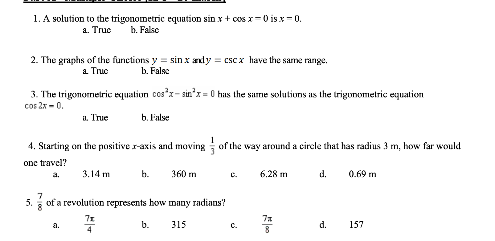 Solved 1 A Solution To The Trigonometric Equation Sin X Chegg