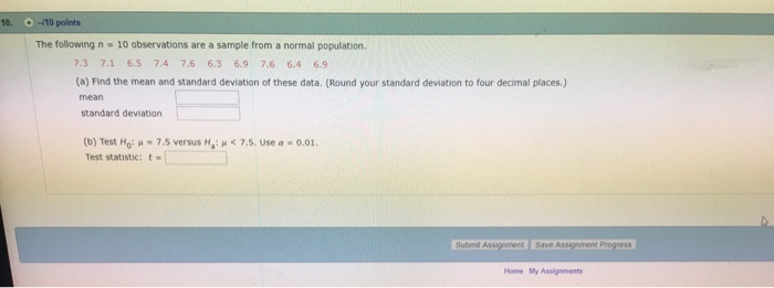 Solved 10. 10 points The following n 10 observations are a | Chegg.com
