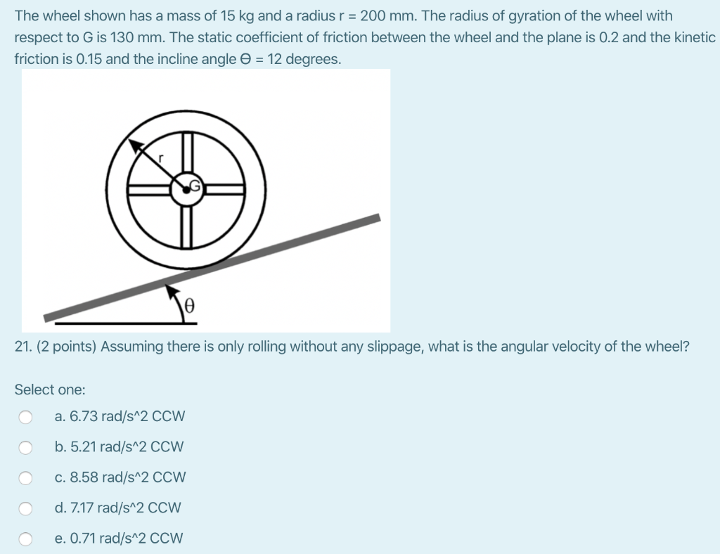 Solved The wheel shown has a mass of 15 kg and a radius r = | Chegg.com