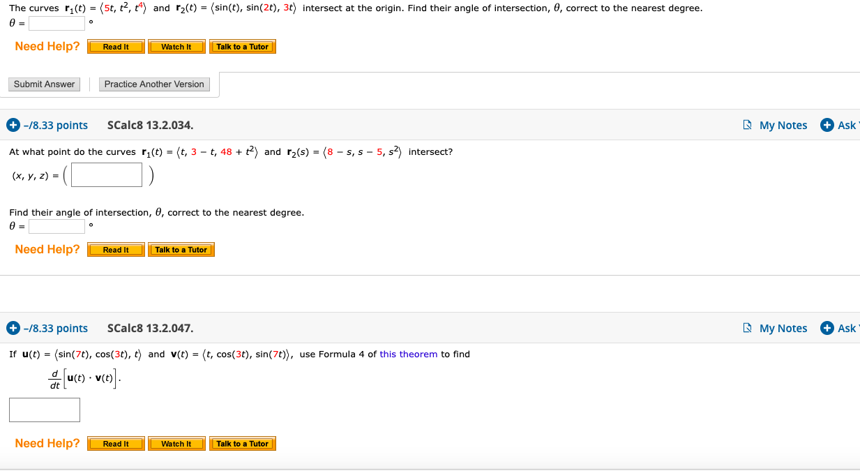 Solved The curves r(t) = (5t, +2, +4) and r2(t) = sin(t), | Chegg.com