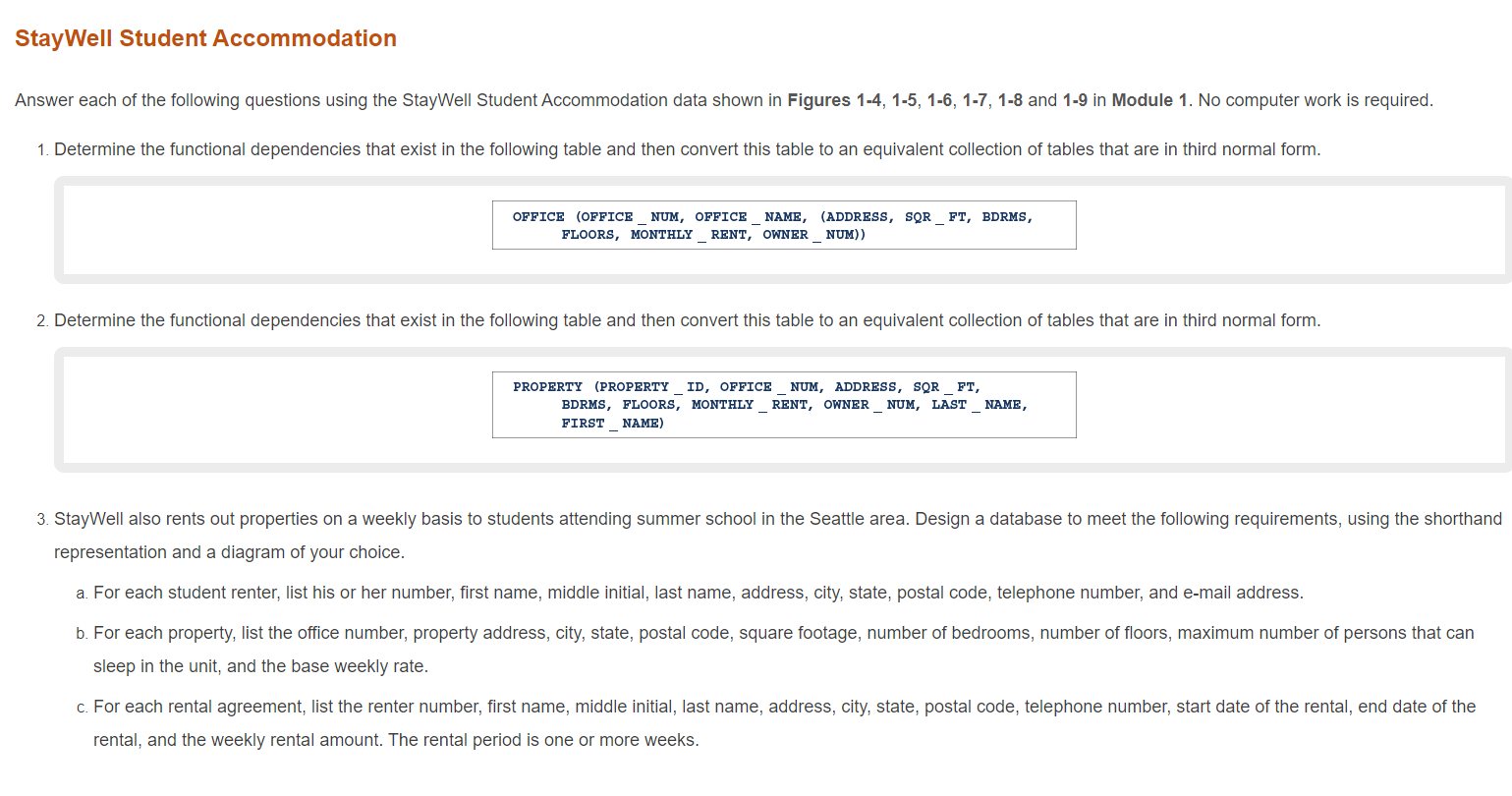 Solved StayWell Student Accommodation Answer each of the | Chegg.com