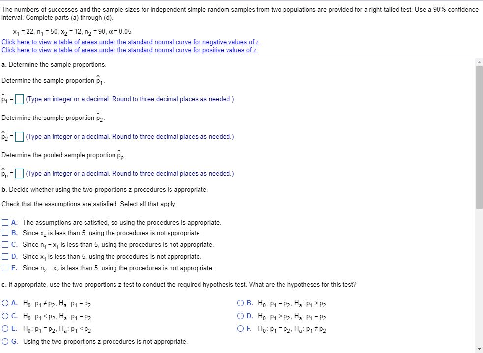 Solved The numbers of successes and the sample sizes for | Chegg.com