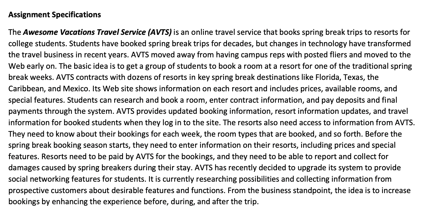 Solved Assignment Specifications The Awesome Vacations | Chegg.com