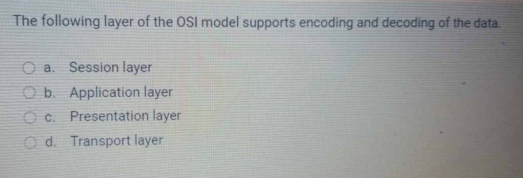 Solved The following layer of the OSI model supports | Chegg.com