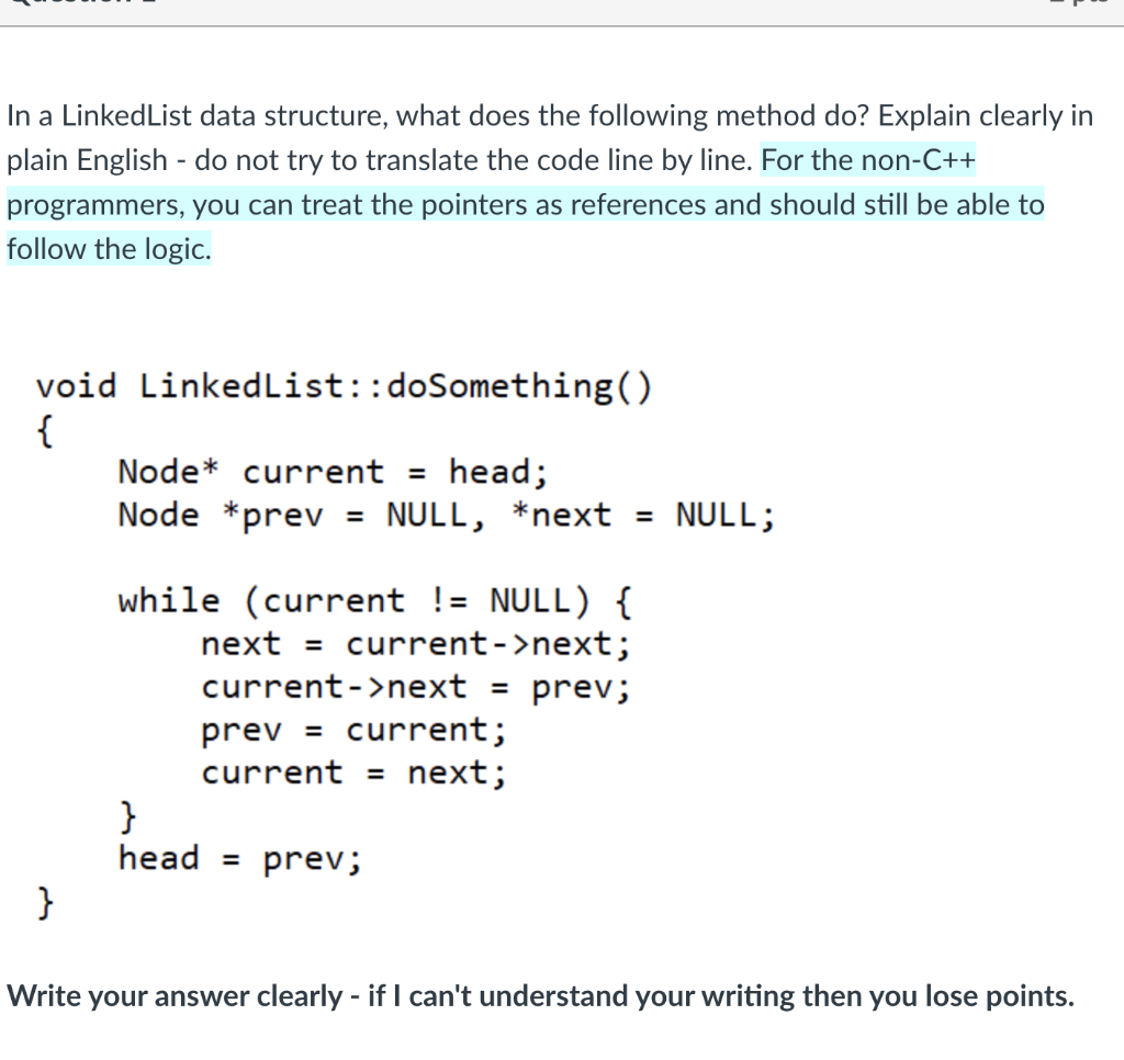 In A Linkedlist Data Structure What Does The