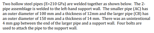 Solved Two hollow steel pipes (E=210 GPa) are welded | Chegg.com